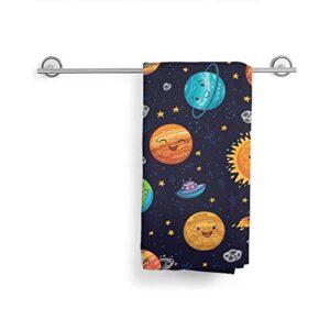 KiuLoam Childish Cute Solar System Hand Towel Ultra Soft Highly Absorbent Luxury Towels for Bathroom Gym Spa