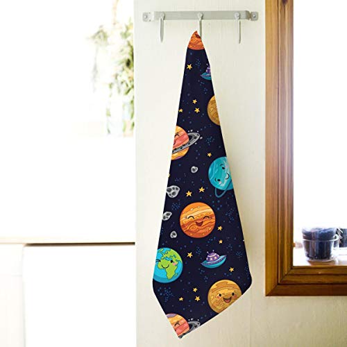 KiuLoam Childish Cute Solar System Hand Towel Ultra Soft Highly Absorbent Luxury Towels for Bathroom Gym Spa