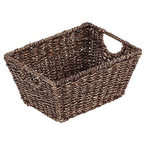 mDesign Natural Woven Seagrass Nesting Closet Storage Organizer Basket Bin for Kitchen Cabinets, Pantry, Bathroom, Laundry Room, Closets, Garage - 4 Pack - Dark Brown