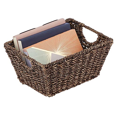 mDesign Natural Woven Seagrass Nesting Closet Storage Organizer Basket Bin for Kitchen Cabinets, Pantry, Bathroom, Laundry Room, Closets, Garage - 4 Pack - Dark Brown