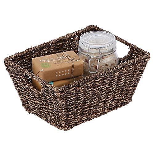 mDesign Natural Woven Seagrass Nesting Closet Storage Organizer Basket Bin for Kitchen Cabinets, Pantry, Bathroom, Laundry Room, Closets, Garage - 4 Pack - Dark Brown