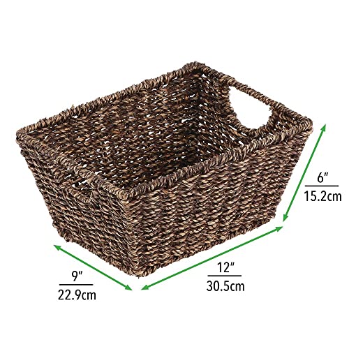 mDesign Natural Woven Seagrass Nesting Closet Storage Organizer Basket Bin for Kitchen Cabinets, Pantry, Bathroom, Laundry Room, Closets, Garage - 4 Pack - Dark Brown