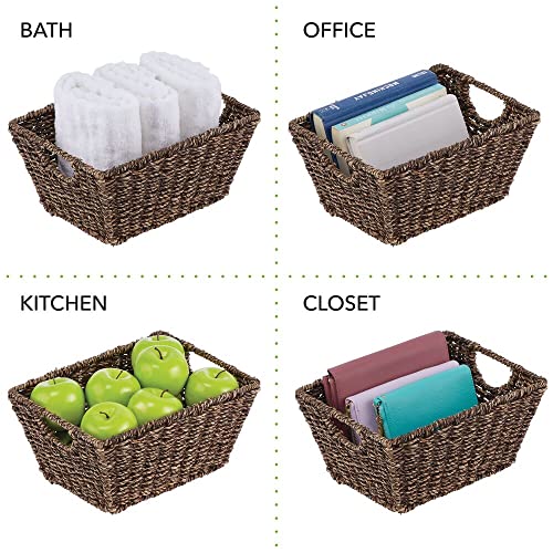 mDesign Natural Woven Seagrass Nesting Closet Storage Organizer Basket Bin for Kitchen Cabinets, Pantry, Bathroom, Laundry Room, Closets, Garage - 4 Pack - Dark Brown