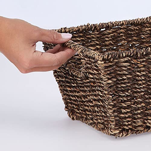 mDesign Natural Woven Seagrass Nesting Closet Storage Organizer Basket Bin for Kitchen Cabinets, Pantry, Bathroom, Laundry Room, Closets, Garage - 4 Pack - Dark Brown