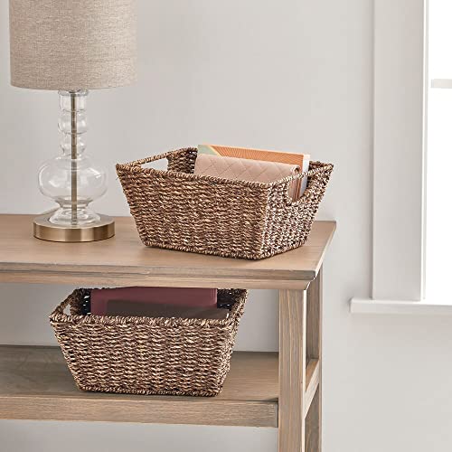 mDesign Natural Woven Seagrass Nesting Closet Storage Organizer Basket Bin for Kitchen Cabinets, Pantry, Bathroom, Laundry Room, Closets, Garage - 4 Pack - Dark Brown