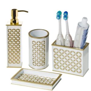 creative scents white bathroom accessories set - decorative 4 piece bathroom accessory set includes: soap dispenser, toothbrush holder, soap dish and tumbler, gift packaged (diamond lattice)