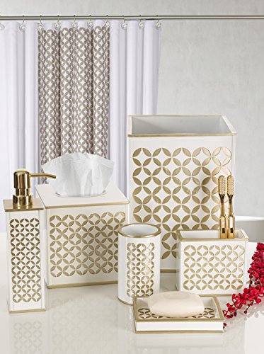 Creative Scents White Bathroom Accessories Set - Decorative 4 Piece Bathroom Accessory Set Includes: Soap Dispenser, Toothbrush Holder, Soap Dish and Tumbler, Gift Packaged (Diamond Lattice)