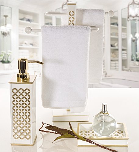 Creative Scents White Bathroom Accessories Set - Decorative 4 Piece Bathroom Accessory Set Includes: Soap Dispenser, Toothbrush Holder, Soap Dish and Tumbler, Gift Packaged (Diamond Lattice)