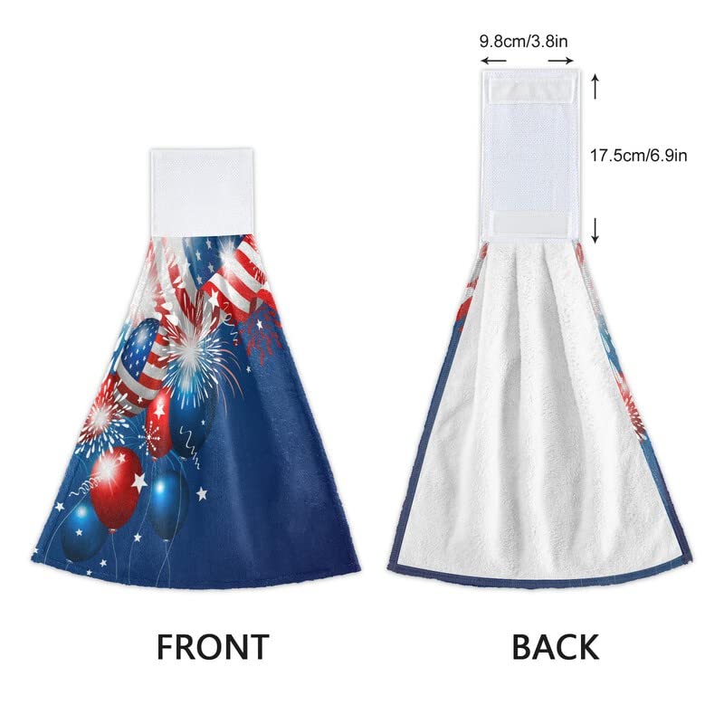 American Flag Fireworks Hanging Kitchen Towels USA 4th of July Independence Hand Towel 2PCS Dish Cloth Tie Towel Absorbent Oven Stove Washcloth with Loop for Bathroom Home Decorative