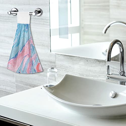 Giwawa Abstract Fluid Marble Pastel Fingertip Hand Towel Set of 2 Ink Marble Kitchen Hanging Tie Towel Blue Pink Soft Absorbent Hand Towels for Bathroom Accessories