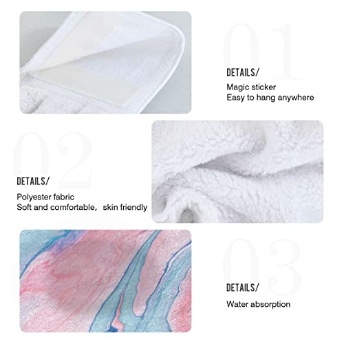 Giwawa Abstract Fluid Marble Pastel Fingertip Hand Towel Set of 2 Ink Marble Kitchen Hanging Tie Towel Blue Pink Soft Absorbent Hand Towels for Bathroom Accessories