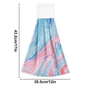 Giwawa Abstract Fluid Marble Pastel Fingertip Hand Towel Set of 2 Ink Marble Kitchen Hanging Tie Towel Blue Pink Soft Absorbent Hand Towels for Bathroom Accessories