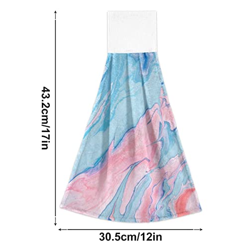 Giwawa Abstract Fluid Marble Pastel Fingertip Hand Towel Set of 2 Ink Marble Kitchen Hanging Tie Towel Blue Pink Soft Absorbent Hand Towels for Bathroom Accessories