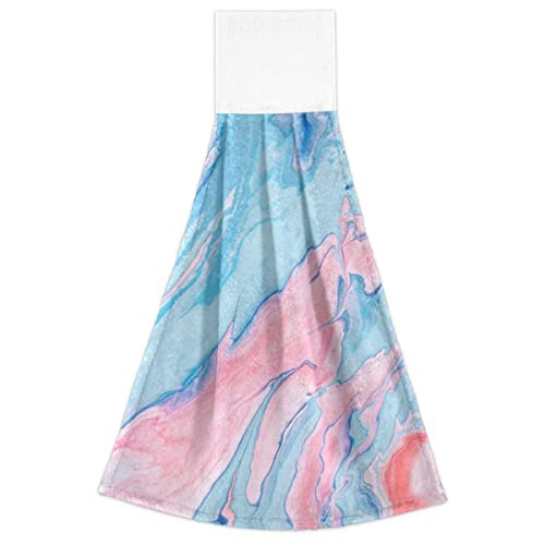 Giwawa Abstract Fluid Marble Pastel Fingertip Hand Towel Set of 2 Ink Marble Kitchen Hanging Tie Towel Blue Pink Soft Absorbent Hand Towels for Bathroom Accessories