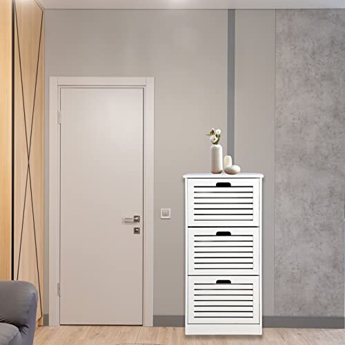 FRITHJILL Shoe Cabinet for Entryway, Shoe Storage Rack Organizer with 3 Flip Doors, White, 20.94x9.45x43.11 inch