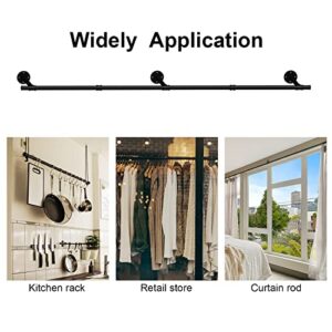 STARKOO Industrial Pipe Clothes Rack, 74inch Wall Mounted Garment Clothing Bar, Closet Storage,Hanging Bar,Heavy Duty Black Steel Iron for Laundry Room