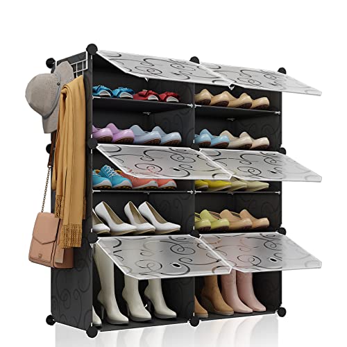 MAGINELS 24-Pair Shoe Rack Shoe Organizer DIY Shoe Storage Cabinet Shelf Organizer for Entryway, Closet,Black