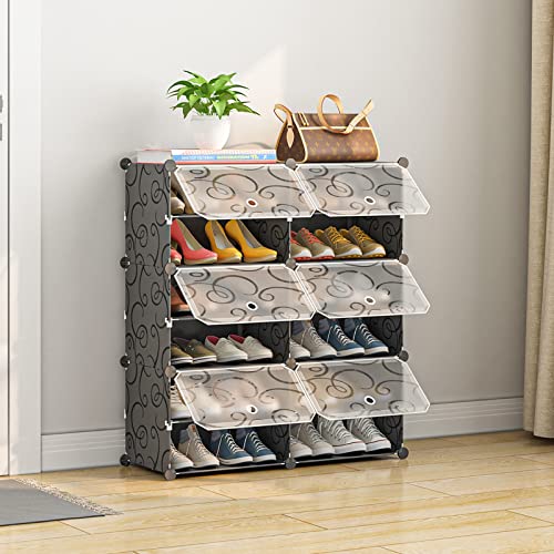 MAGINELS 24-Pair Shoe Rack Shoe Organizer DIY Shoe Storage Cabinet Shelf Organizer for Entryway, Closet,Black