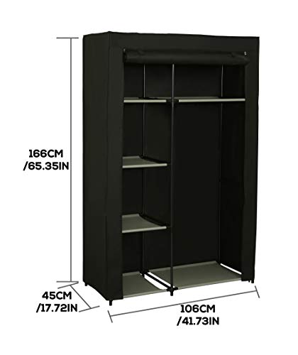 JEROAL Closet Wardrobe Portable Clothes Storage Organizer with Multi-Tier Shelves and Dustproof Non-Woven Fabric Cover, 41.73x17.72x65.35 in(WxDxH) (Black)