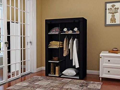 JEROAL Closet Wardrobe Portable Clothes Storage Organizer with Multi-Tier Shelves and Dustproof Non-Woven Fabric Cover, 41.73x17.72x65.35 in(WxDxH) (Black)