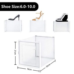 Shoe Storage Shoe Box Container, Stack-able Shoe Box Fold-able Side Open Shoe Box Storage Collapsible & Interlocking Cube Storage Bins for Men Women Shoes Sneakers Clear Transparent Set of 6 packs