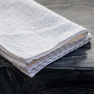 linendo Cotton Linen Waffle Weave Hand Towel 16"x28" White - Set of 2, Highly Absorbent Super Soft Luxury Towels for Home and Kitchen