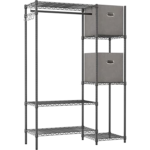 kemanner Free Standing Heavy Duty Garment Rack for Hanging Clothes Large Clothing Rack Freestanding Closet with 2 Fabric Drawers for Indoor Bedroom or Living Room (Black)