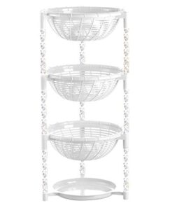 uncluttered designs stacking basket bins (3 tier + plate) — display for fruit, potato, onion & produce — crafts, art supplies & housewares organizer — bedroom & bathroom organization & storage (white)