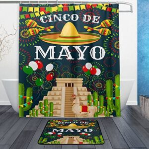 xigua mardi gras bath curtain rugs sets 2 pcs,cinco de mayo bathroom theme set with shower curtain and non-slip carpet -12 hooks-60x72in