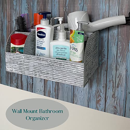 KOTINARA Farmhouse Bathroom Caddy Organizer - White Galvanized Shower Caddy with 6 Compartments - Wall Mount/Countertop Rustic Organizer for Farmhouse Bathroom and Kitchen