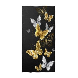 agona gold white butterflies black hand towel ultra soft absorbent fingertip towels large decorative bath towels multipurpose for kitchen gym yoga spa 30"x15"