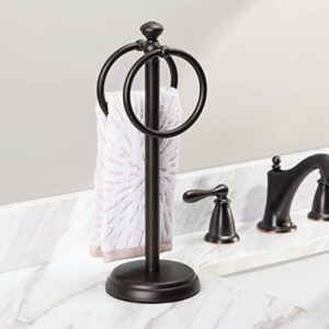 mDesign Steel Towel Rack Holder Stand with 2 Hanging Rings for Bathroom Vanity Countertops - Space Saving Hand Towel Holder - Hyde Collection - 2 Pack - Bronze