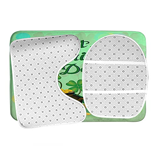 WONDERTIFY St. Patrick S Day Bathroom Antiskid Pad Clover Gold Coins Green Grass 3 Pieces Bathroom Rugs Set, Bath Mat+Contour+Toilet Lid Cover