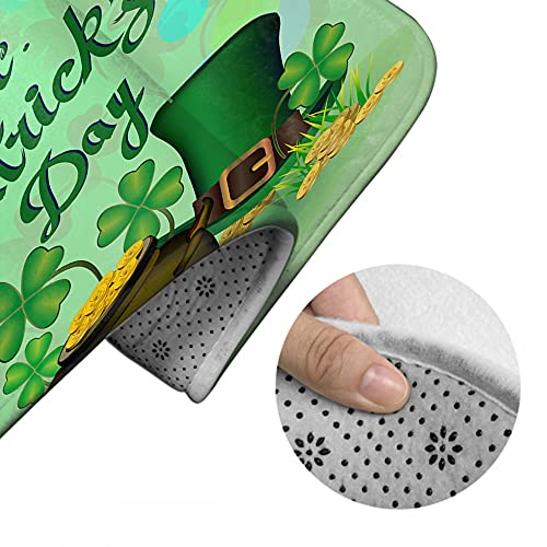 WONDERTIFY St. Patrick S Day Bathroom Antiskid Pad Clover Gold Coins Green Grass 3 Pieces Bathroom Rugs Set, Bath Mat+Contour+Toilet Lid Cover