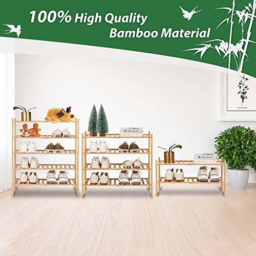 Candockway 3-Tier Free Standing Shoe Racks, Stackable Shoe Organizer for Entryway, Bamboo Shoe Rack for Closet, Multifunctional Shoe Shelf for Balcony Bathroom Living Room and Hallway