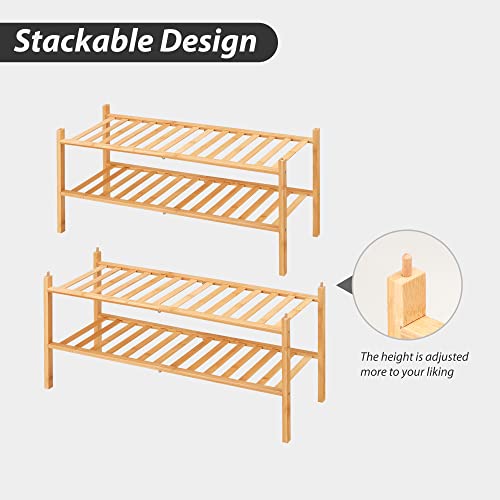 Candockway 3-Tier Free Standing Shoe Racks, Stackable Shoe Organizer for Entryway, Bamboo Shoe Rack for Closet, Multifunctional Shoe Shelf for Balcony Bathroom Living Room and Hallway