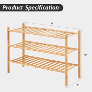 Candockway 3-Tier Free Standing Shoe Racks, Stackable Shoe Organizer for Entryway, Bamboo Shoe Rack for Closet, Multifunctional Shoe Shelf for Balcony Bathroom Living Room and Hallway