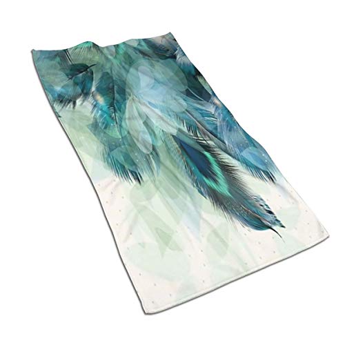 antoipyns Peacock Feather Highly Absorbent Large Decorative Hand Towels Multipurpose for Bathroom, Hotel, Gym and Spa (16 X 30 Inches)