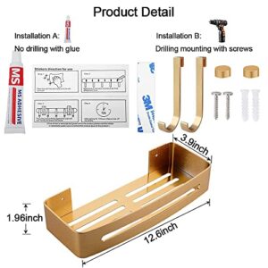 Coolnice 2 Pack Shower Caddy Shelf Organizer Aluminum Rectangle Shower Shelf with 4 Hooks Wall Mount Bathroom Shelf for Bathroom Toilet Kitchen No Need Drilling with Adhesive-Orange