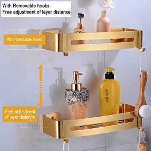 Coolnice 2 Pack Shower Caddy Shelf Organizer Aluminum Rectangle Shower Shelf with 4 Hooks Wall Mount Bathroom Shelf for Bathroom Toilet Kitchen No Need Drilling with Adhesive-Orange