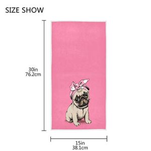 Blueangle Pink Headband Pug Hand Towels for Bathroom Guest Towels Fingertip Towels for Bathroom, Hotel,Gym,Spa 30" x 15"