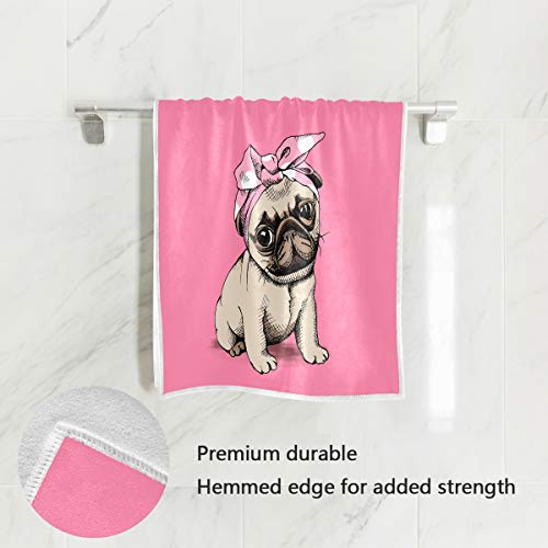 Blueangle Pink Headband Pug Hand Towels for Bathroom Guest Towels Fingertip Towels for Bathroom, Hotel,Gym,Spa 30" x 15"