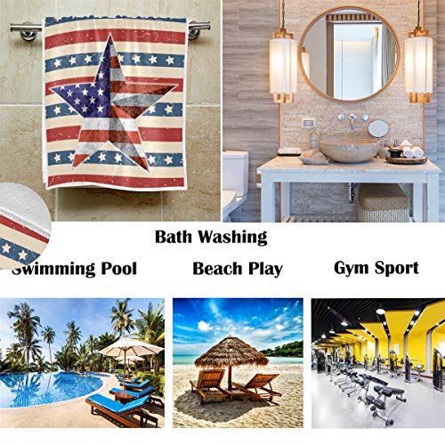 Pfrewn Patriotic Stars Strips Hand Towels 16x30 in USA American Flag Bathroom Towel Soft Absorbent Small Retro Star Bath Towel Kitchen Dish Guest Towel Home Independence Memorial Day Decorations