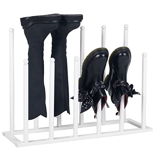 MyGift Modern White Metal Free Standing Boot Shoe Rack Organizer, Tall Boot Shaper Storage Stand, Holds up 6 Pairs of Tall Boots