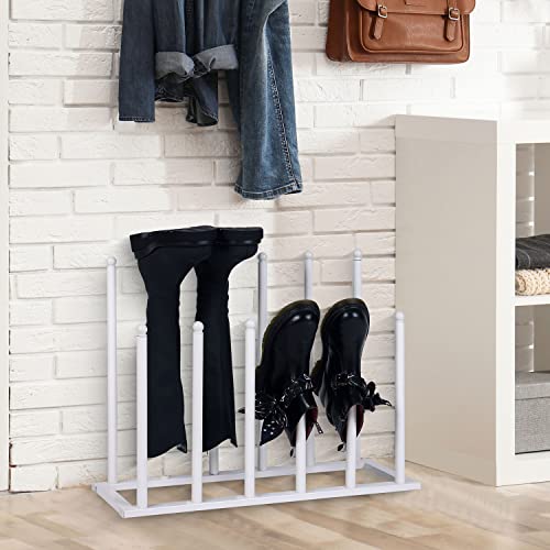 MyGift Modern White Metal Free Standing Boot Shoe Rack Organizer, Tall Boot Shaper Storage Stand, Holds up 6 Pairs of Tall Boots