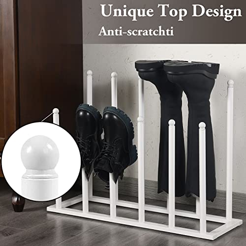 MyGift Modern White Metal Free Standing Boot Shoe Rack Organizer, Tall Boot Shaper Storage Stand, Holds up 6 Pairs of Tall Boots