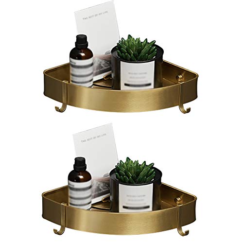 Wall Mounted Shower Shelf Corner Shelf Gold Kitchen Storage Shelf Bathroom Shelf 1 Layer, 2 Layers with Hook Durable Space Saving - Aluminum