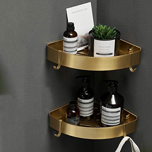 Wall Mounted Shower Shelf Corner Shelf Gold Kitchen Storage Shelf Bathroom Shelf 1 Layer, 2 Layers with Hook Durable Space Saving - Aluminum