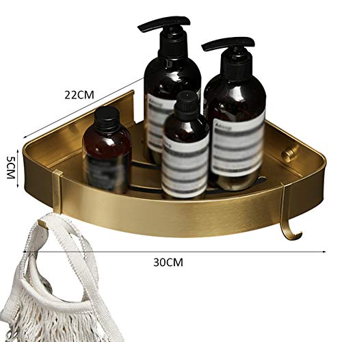 Wall Mounted Shower Shelf Corner Shelf Gold Kitchen Storage Shelf Bathroom Shelf 1 Layer, 2 Layers with Hook Durable Space Saving - Aluminum