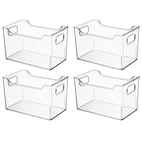 mDesign Deep Plastic Storage Organizer Container Bin, Game and Comic Organization for Cabinet, Cupboard, Playroom, Shelves, or Closet - Holds Video Games, Tablets, DVDs, or Controllers, 4 Pack, Clear